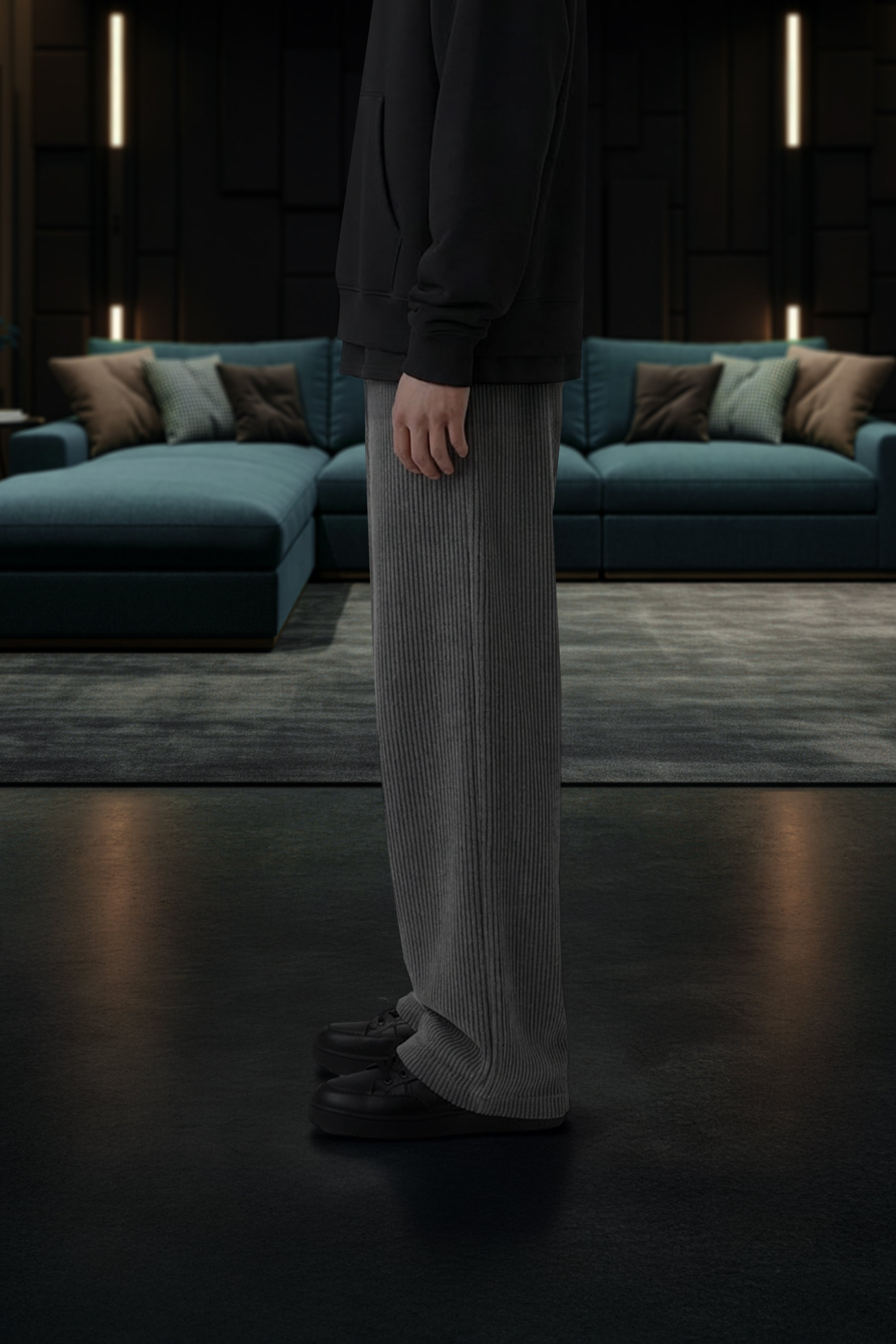 DARK GREY(Ribbed plush) OVERSIZE SWEATPANT – Unzo Store